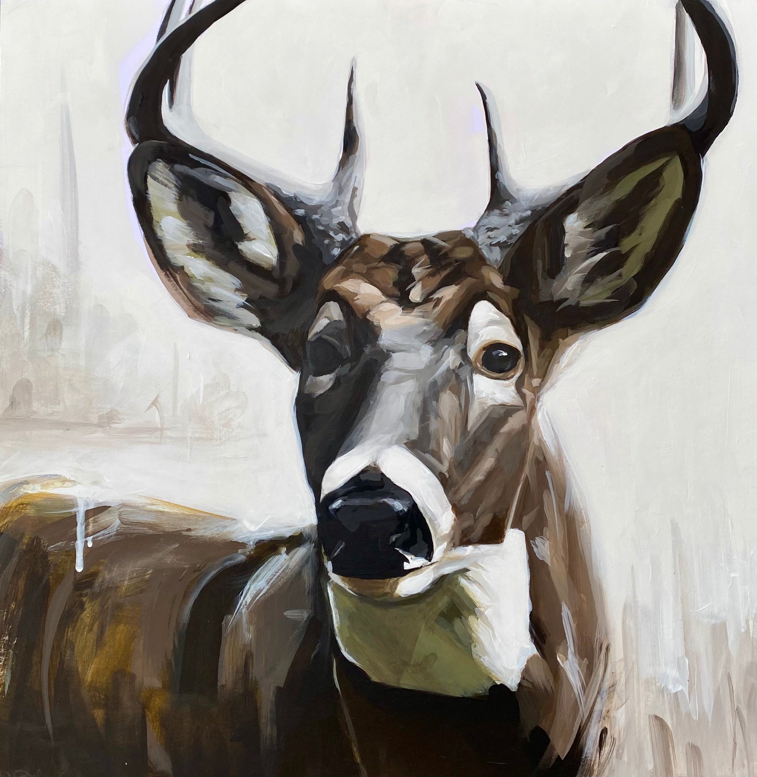 “Alert” Whitetail Buck Painting 20”x20” – Josh Durant Art